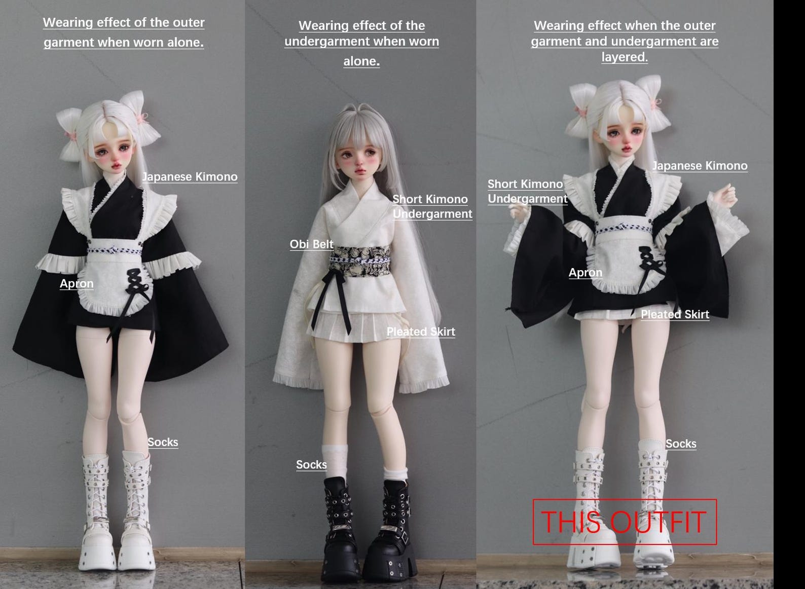 1/4 BJD Doll Clothes PDF Sewing Pattern : Japanese Kimono, Apron,obi ...