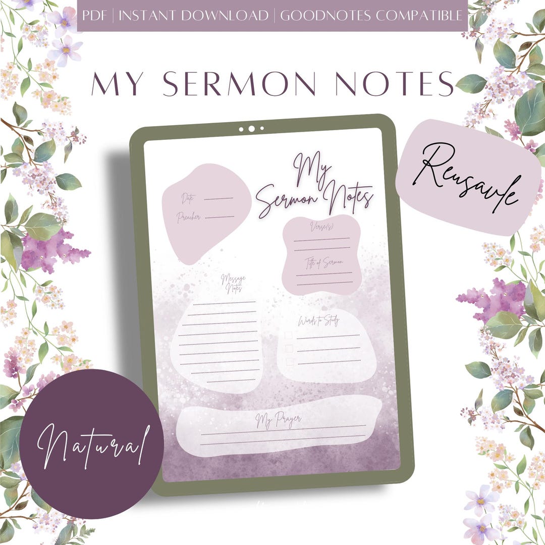 Purple Watercolor Sermon Notes Template – A4 & US Letter Digital ...