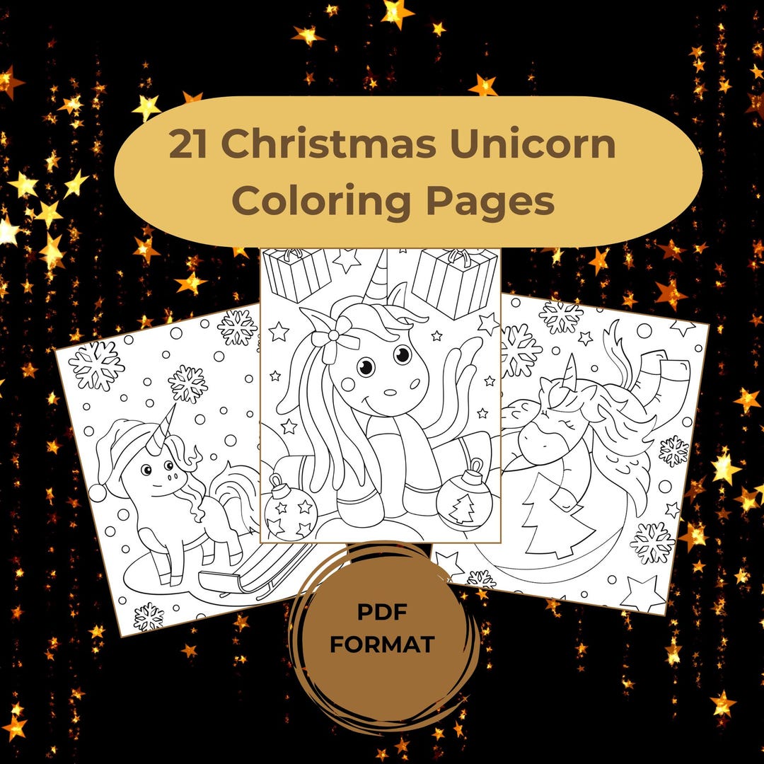 Unicorn Christmas Coloring Pages for Kids, Cute Printable Holiday ...