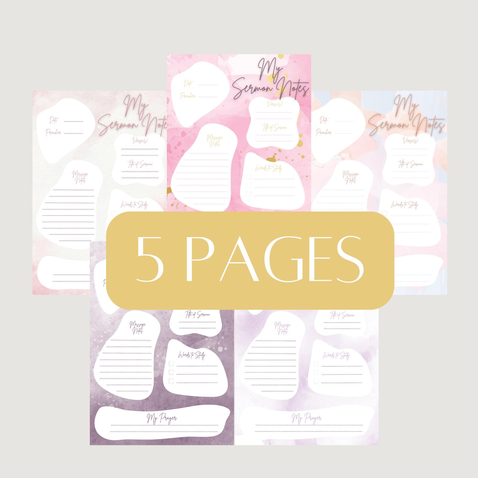 Sermon Notes - Printable Bible Study Template, Devotional Prayer ...