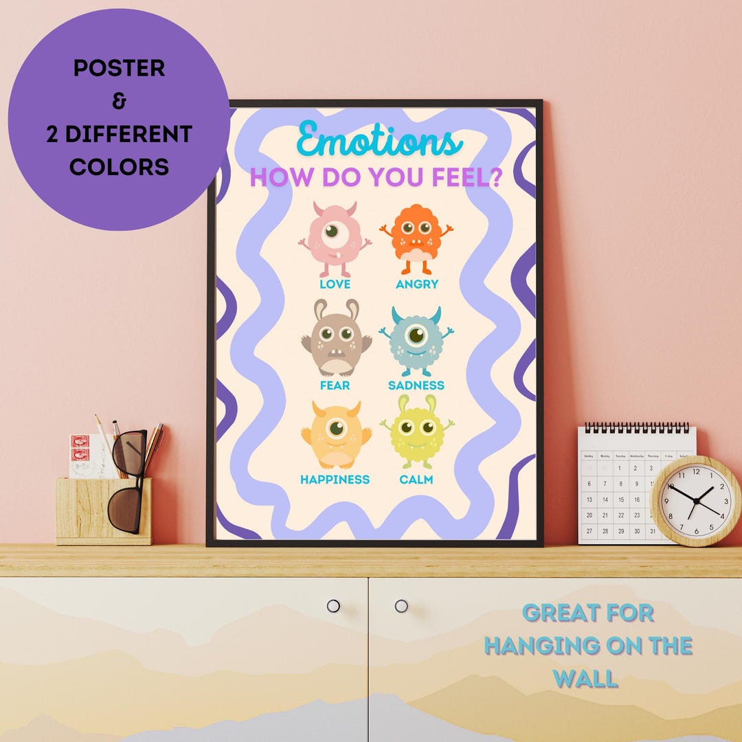 Monster Mood Chart for Kids Emotional Learning Posters Playful Therapy ...
