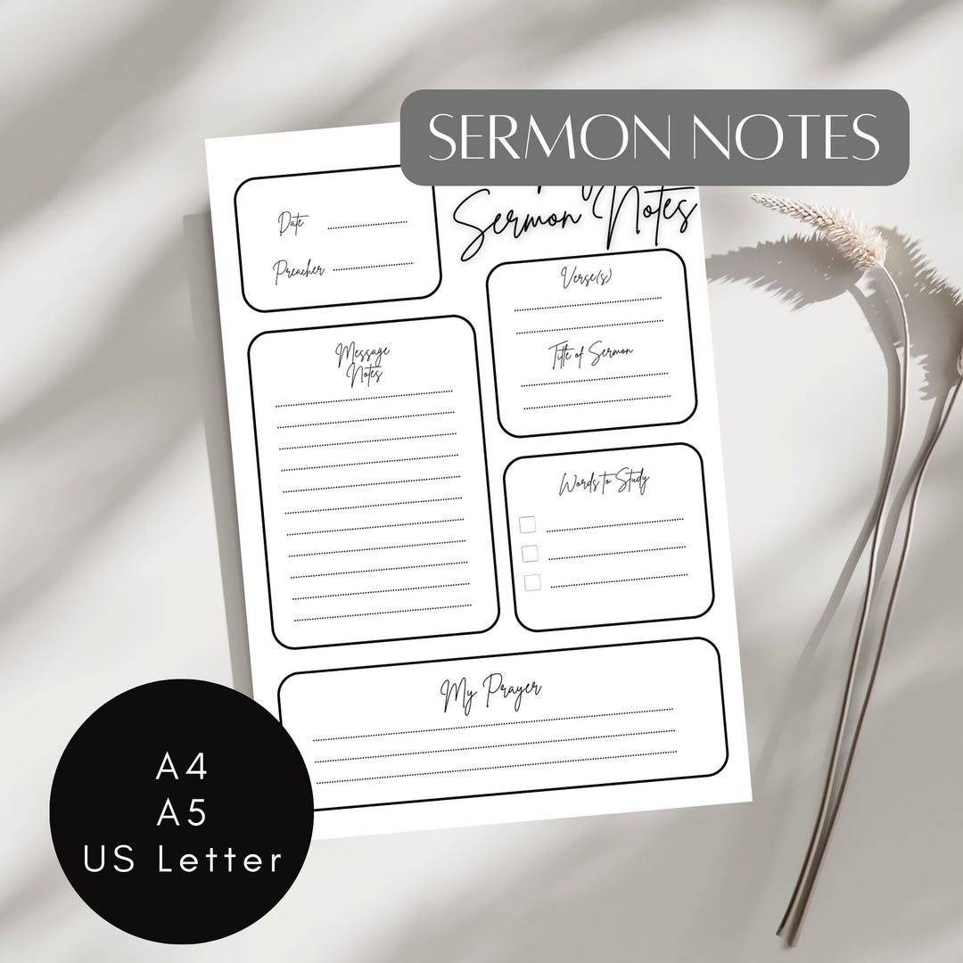 Minimalist Sermon Notes Printable - Bible Study Guide & Reflection ...