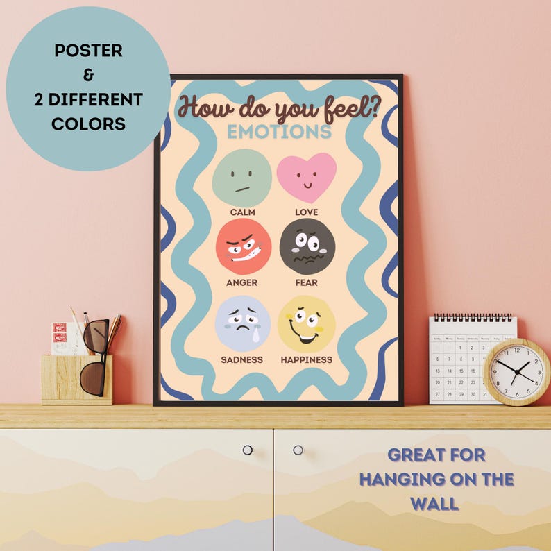 Kids Emotions Chart With Illustrated Faces Therapy and Mindfulness Tool ...