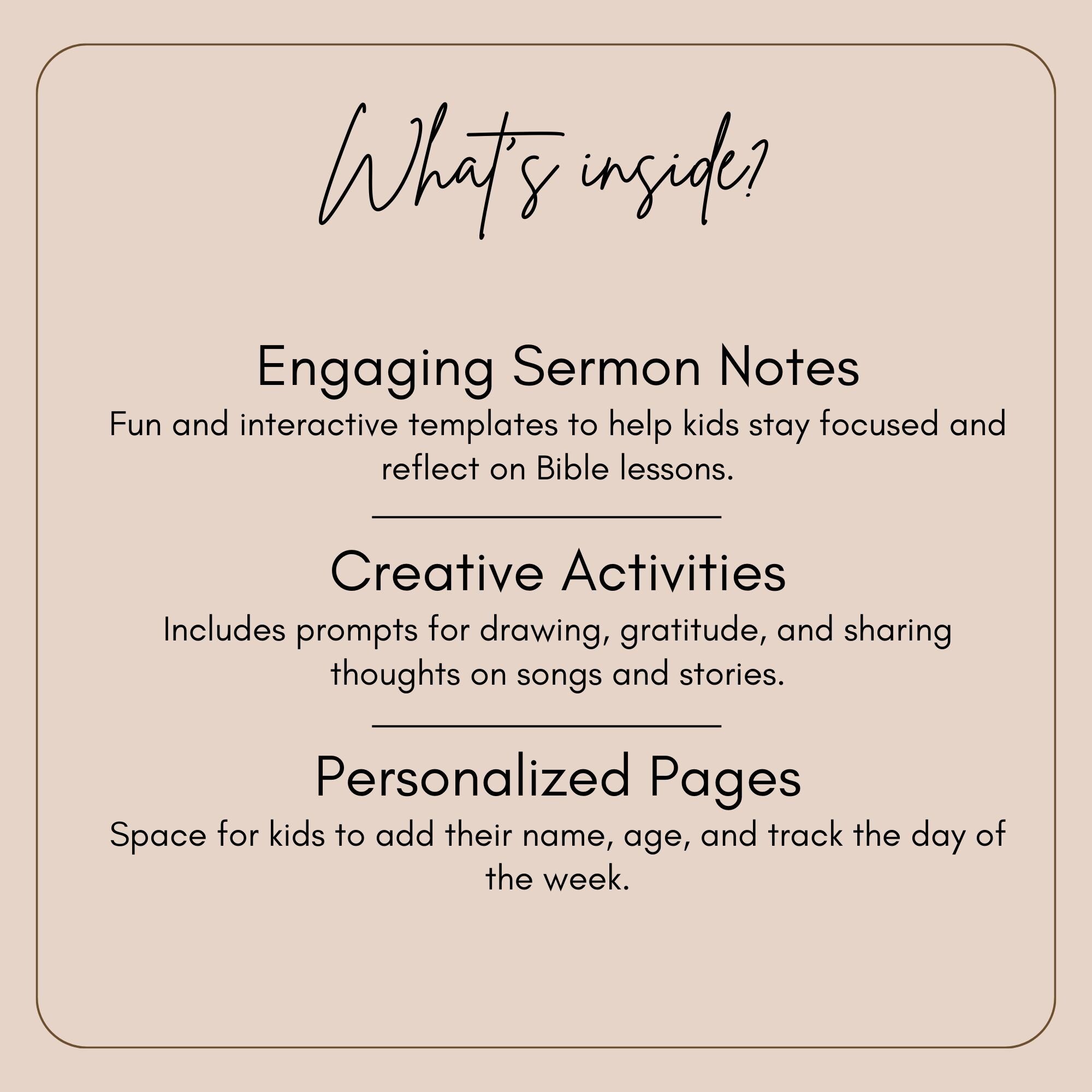 Interactive Kids Sermon Notes Journal | Bible Lesson Activity Sheets ...