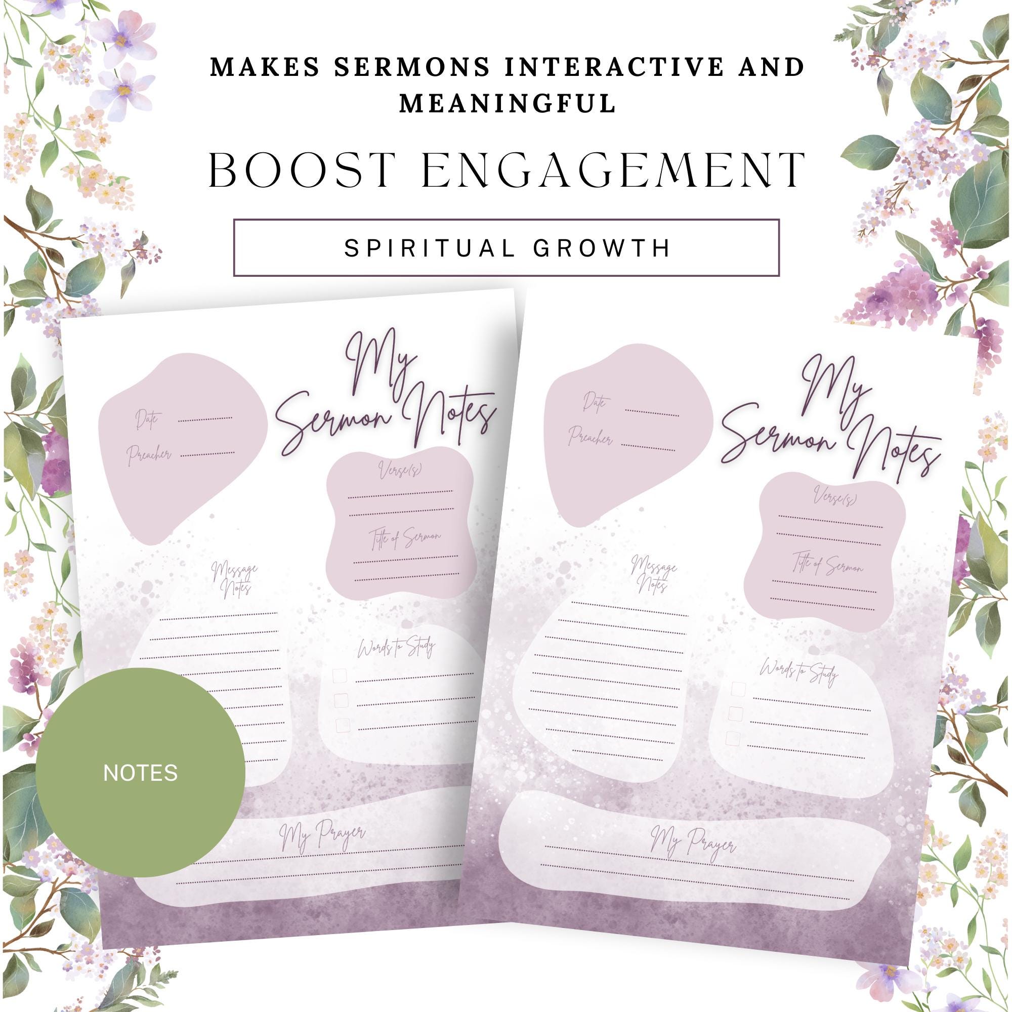 Purple Watercolor Sermon Notes Template – A4 & US Letter Digital ...