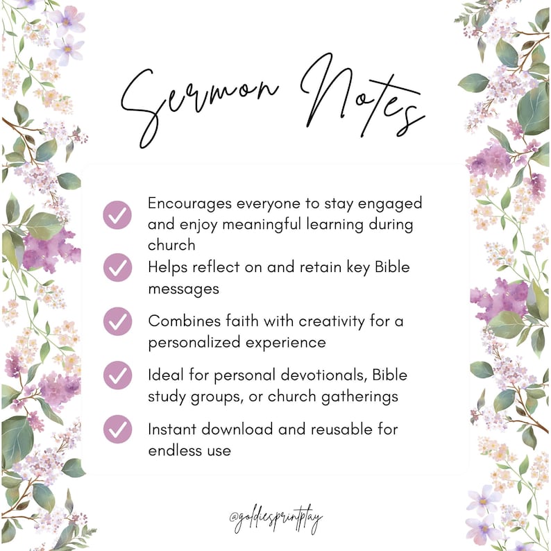 Purple Watercolor Sermon Notes Template – A4 & US Letter Digital ...