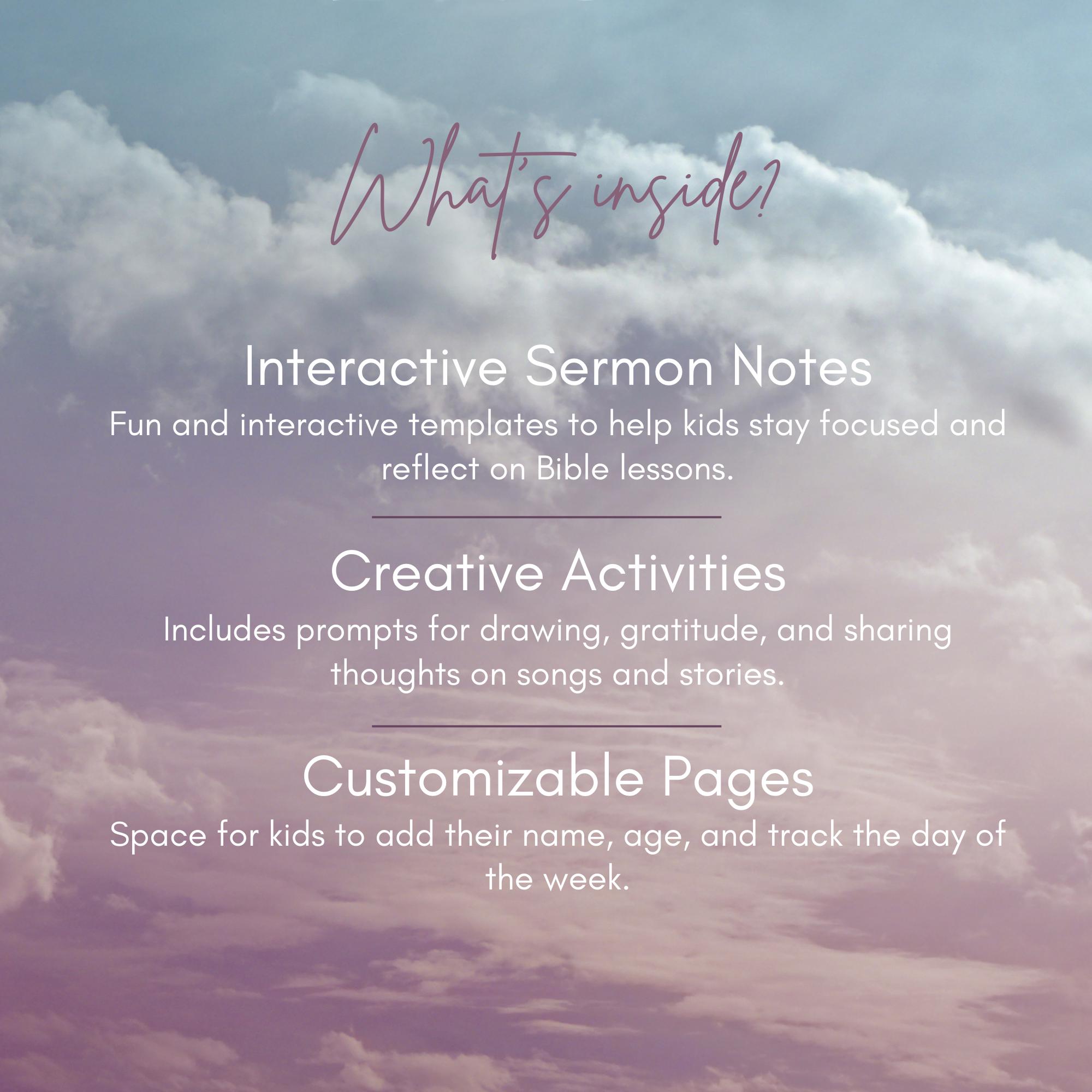 Interactive Kids Sermon Notes Printable | Bible Activity Sheets for ...