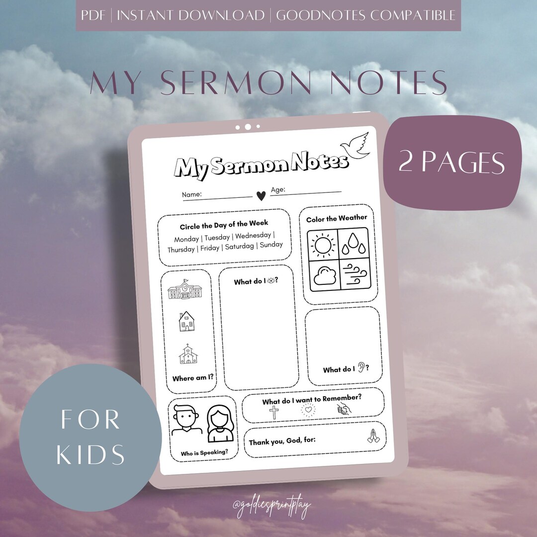 Interactive Kids Sermon Notes Printable | Bible Activity Sheets for ...