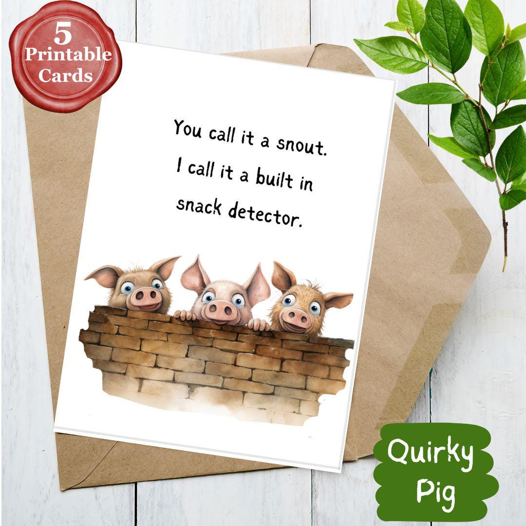 Digital Download Cards - 5 Quirky and Funny Pig Cards 5x7 Any Occasion ...