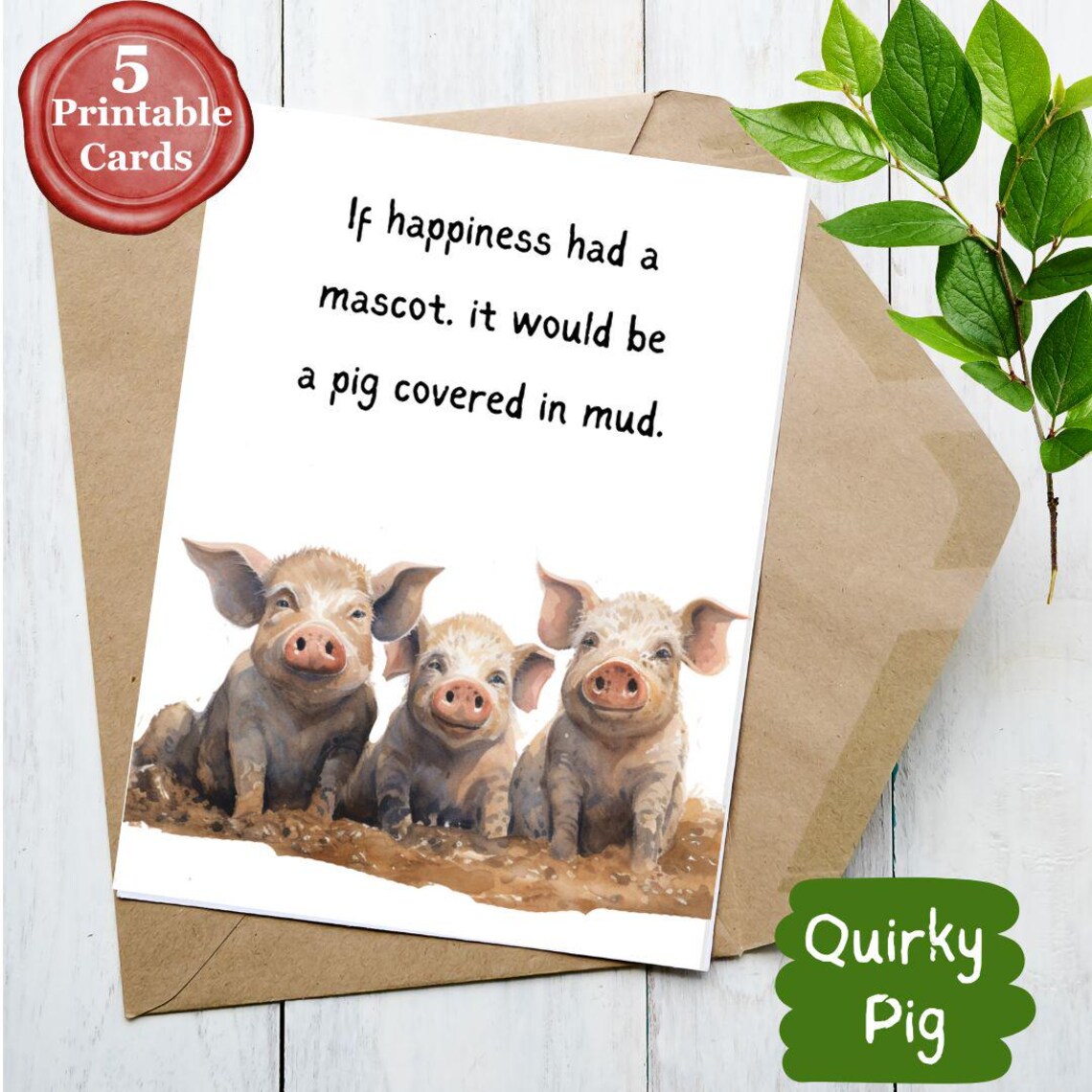 Digital Download Cards - 5 Quirky and Funny Pig Cards 5x7 Any Occasion ...