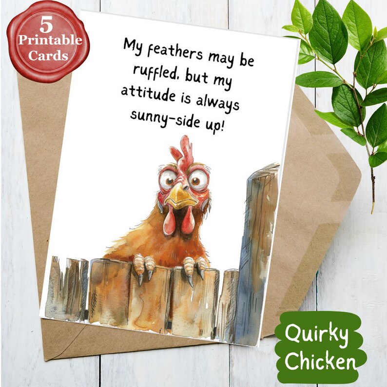 5 Quirky and Funny Chicken Cards 5x7 Digital Downloads for Any Occasion ...