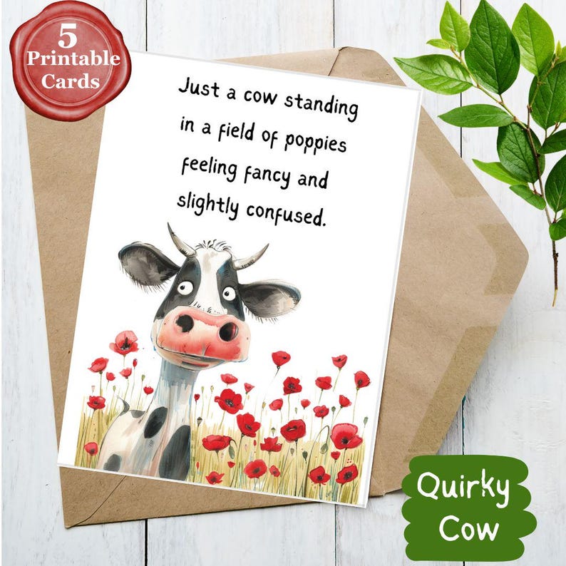 5 Quirky and Funny Cow Cards 5x7 Digital Downloads for Any Occasion - Etsy