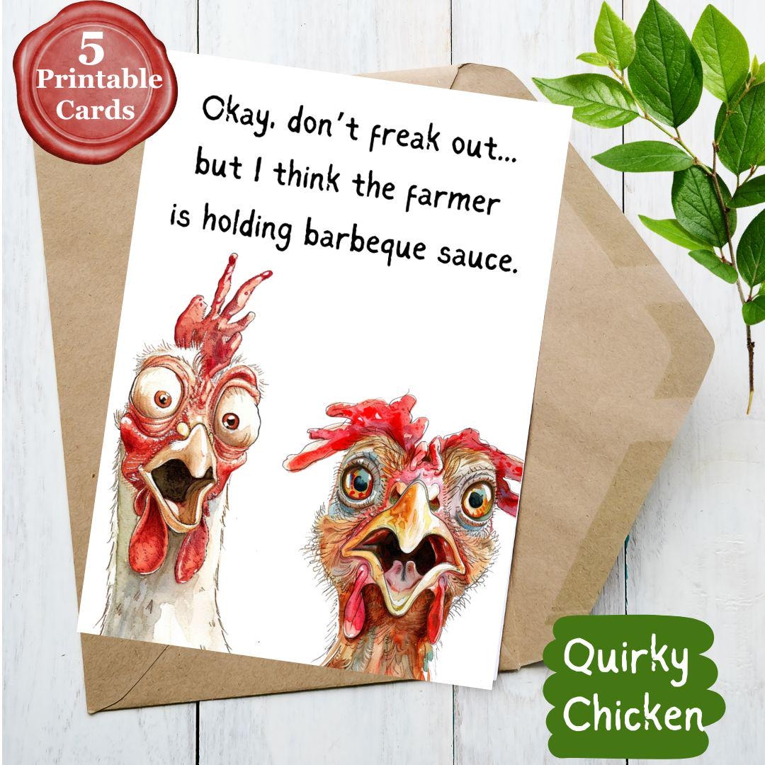 5 Quirky and Funny Chicken Cards 5x7 Digital Downloads for Any Occasion ...