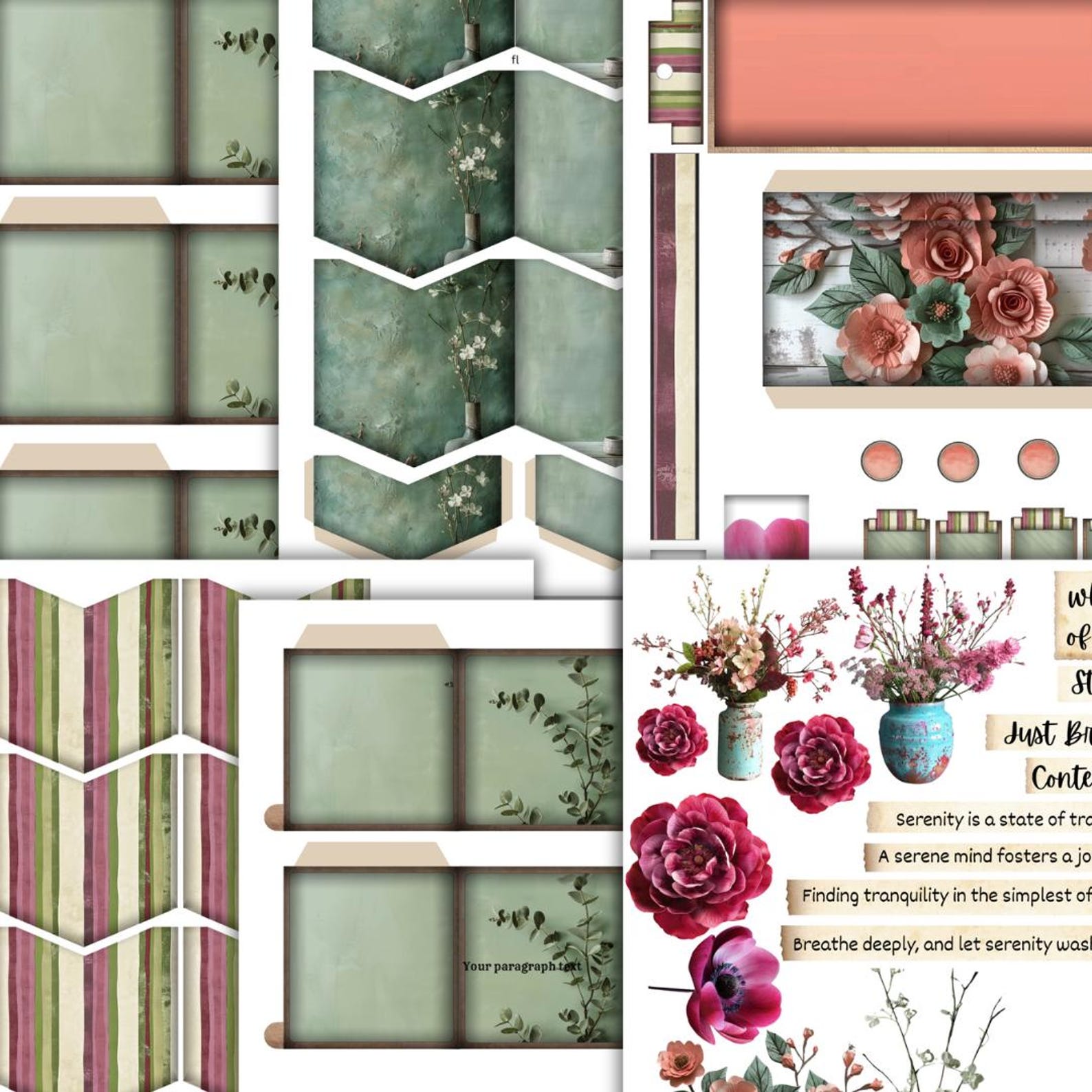 Serenity Tri-fold Folio | Calming Green, Pink & Burgundy Organizer ...