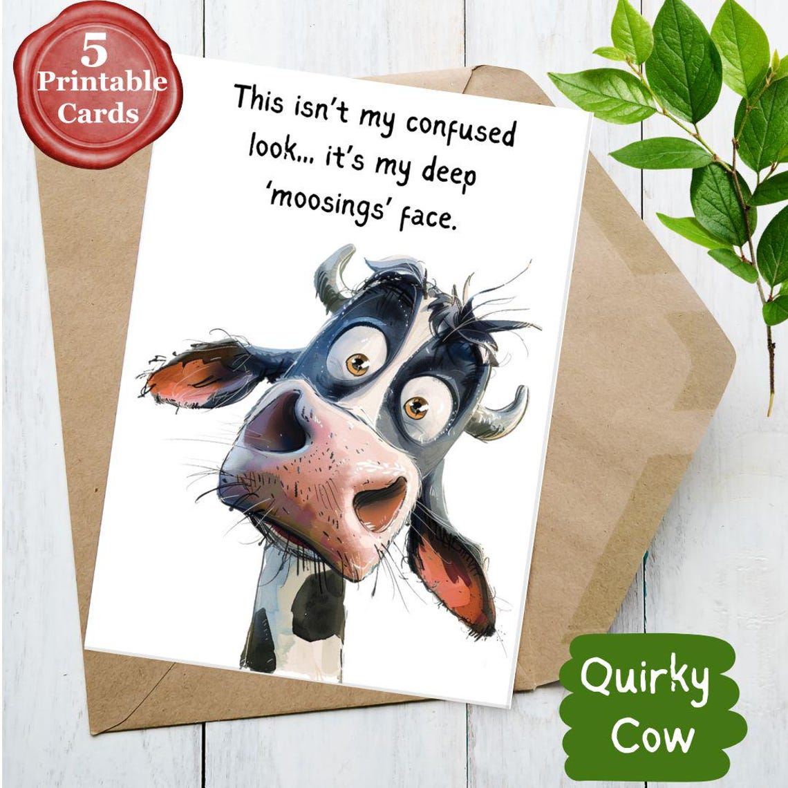 5 Quirky and Funny Cow Cards 5x7 Digital Downloads for Any Occasion - Etsy