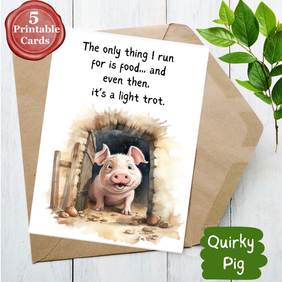 5 Quirky and Funny Pig Cards 5x7 Digital Downloads for Any Occasion - Etsy