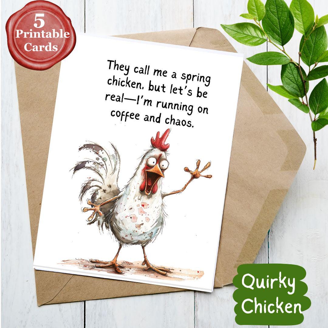 5 Quirky and Funny Chicken Cards 5x7 Digital Downloads for Any Occasion ...