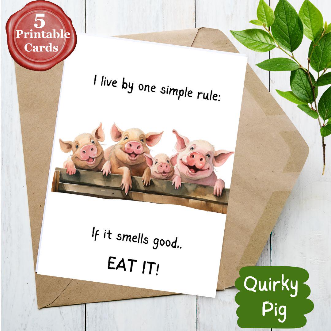 Digital Download Cards - 5 Quirky and Funny Pig Cards 5x7 Any Occasion ...