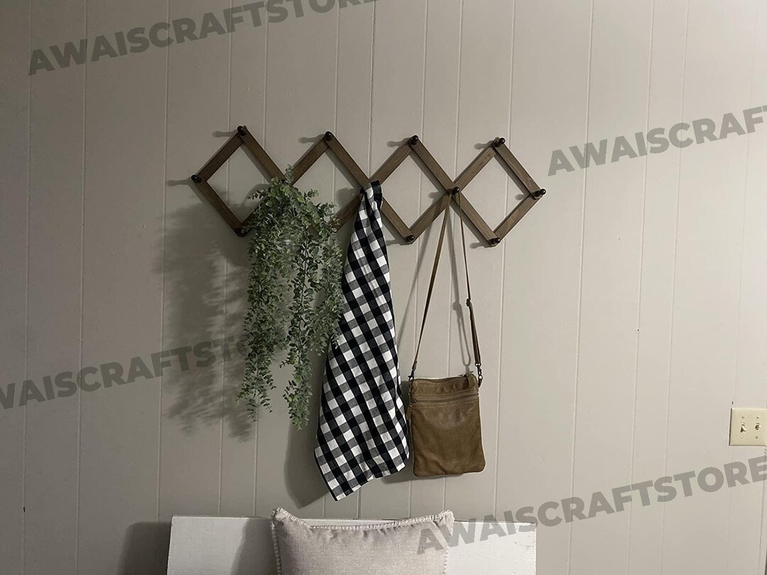 Wood Expandable Coat Rack Wall Mount Coat Rack Hat Rack Bag Rack ...