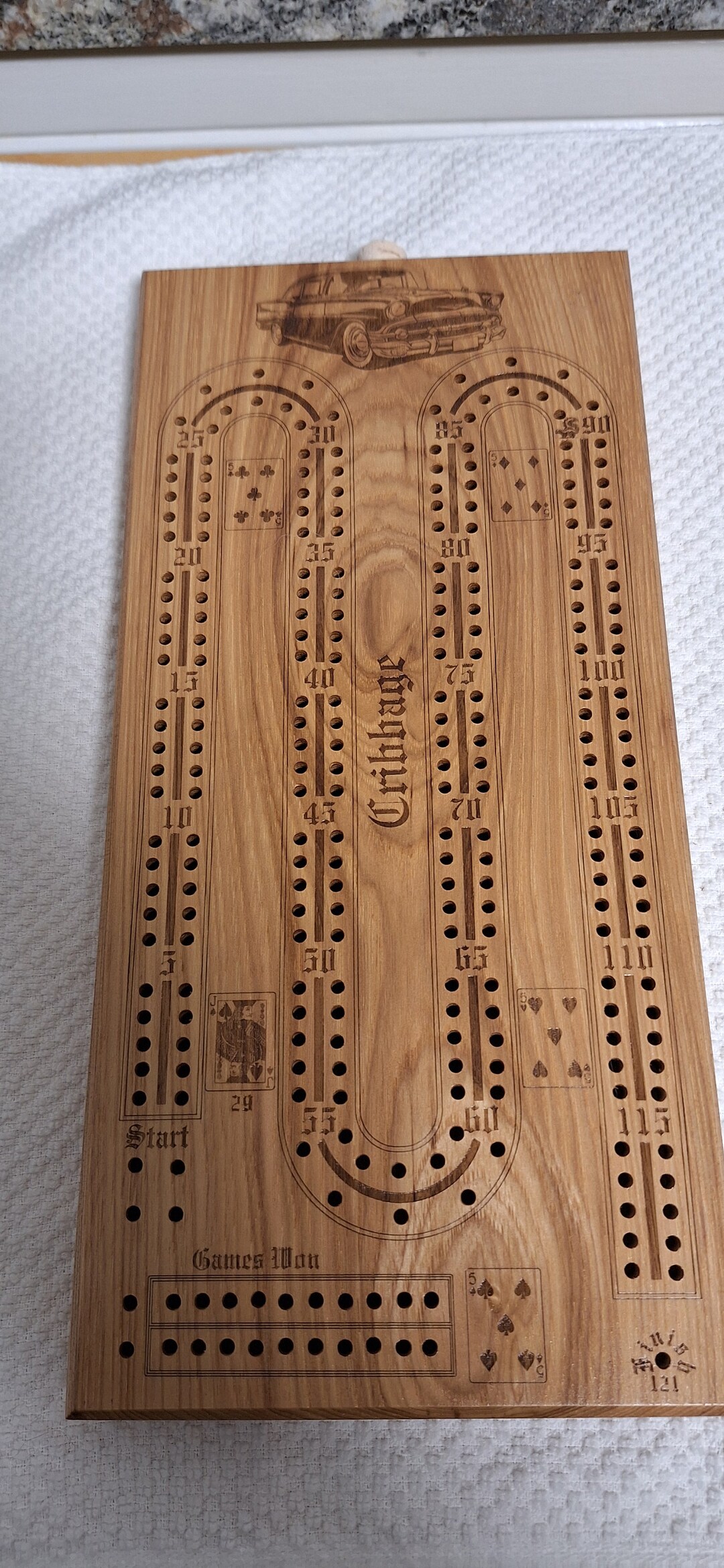 2 Player Hardwood Hickory Cribbage Board With Black and Rose Colored ...