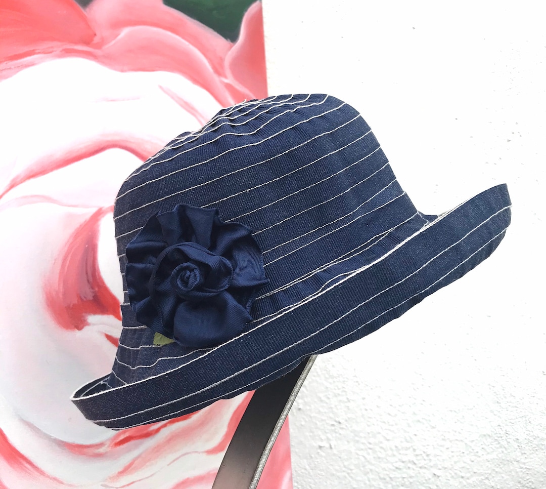 Navy Blue Sun Hat With Floral Pin: Women's Travel Bucket Hat - Etsy