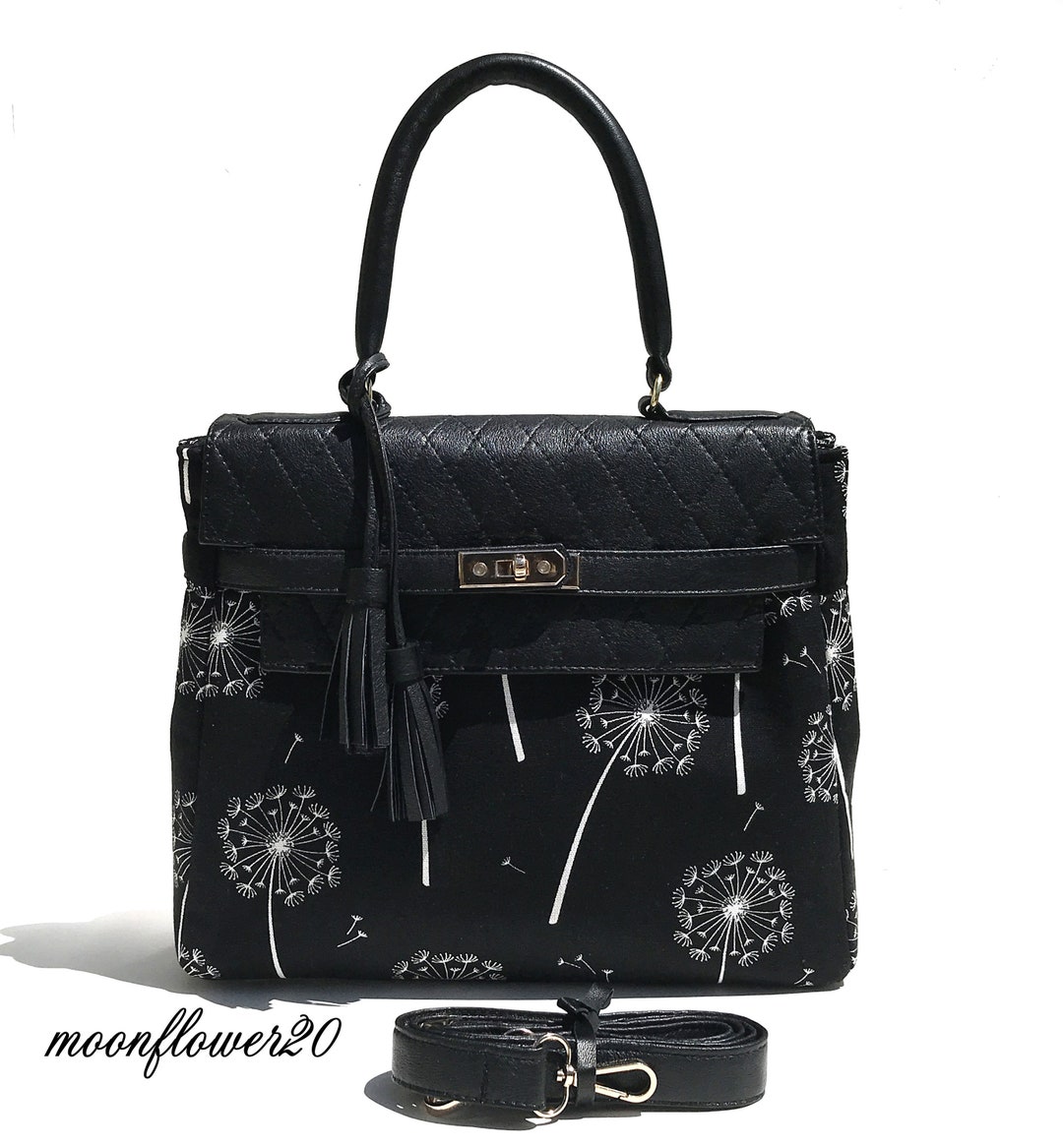 Black and White Dandelion Wishes Bag With Genuine Quilted Leather ...