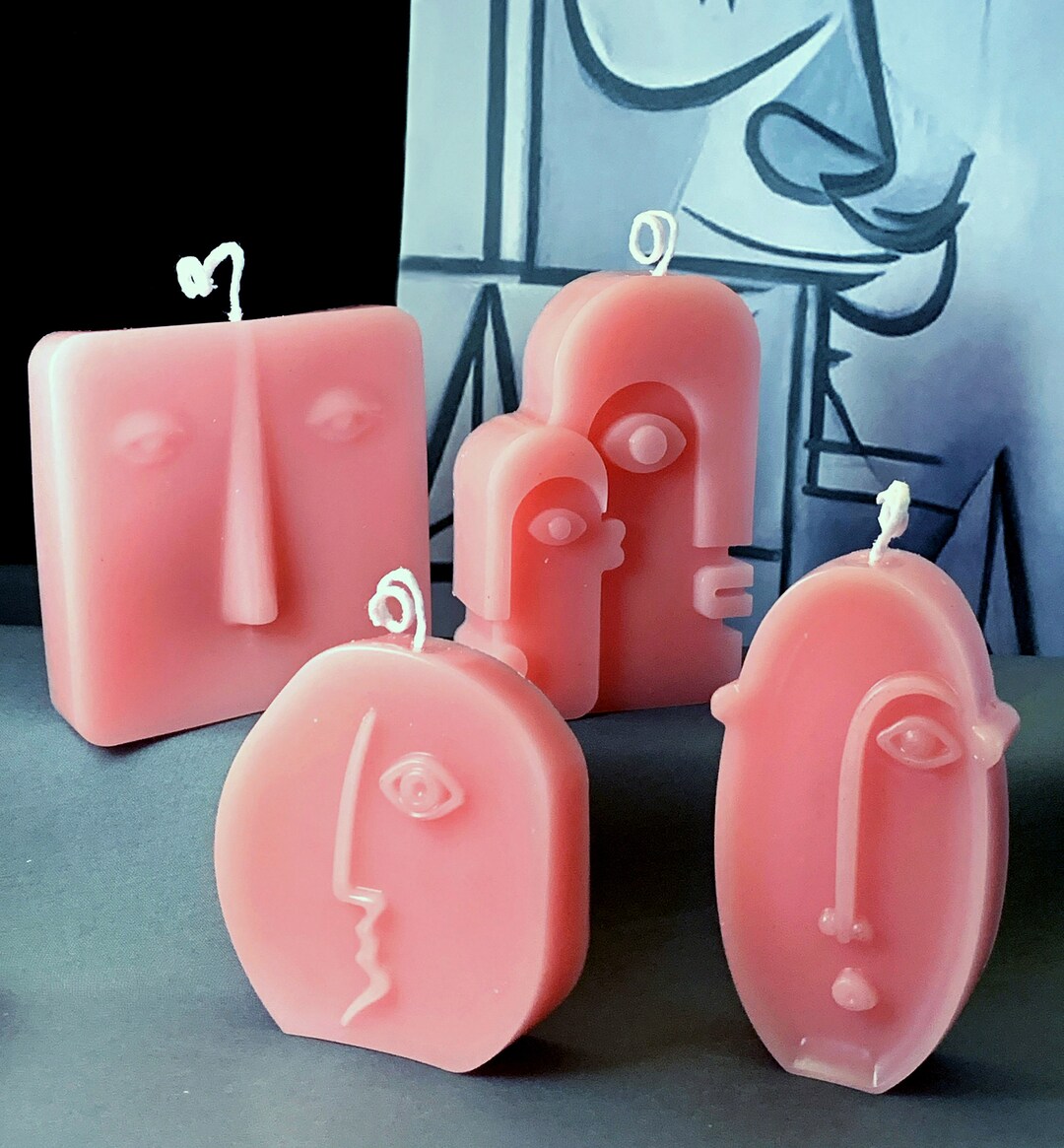 Cubist-style Candles Pink Abstract Art Face Candles Novelty Handmade ...