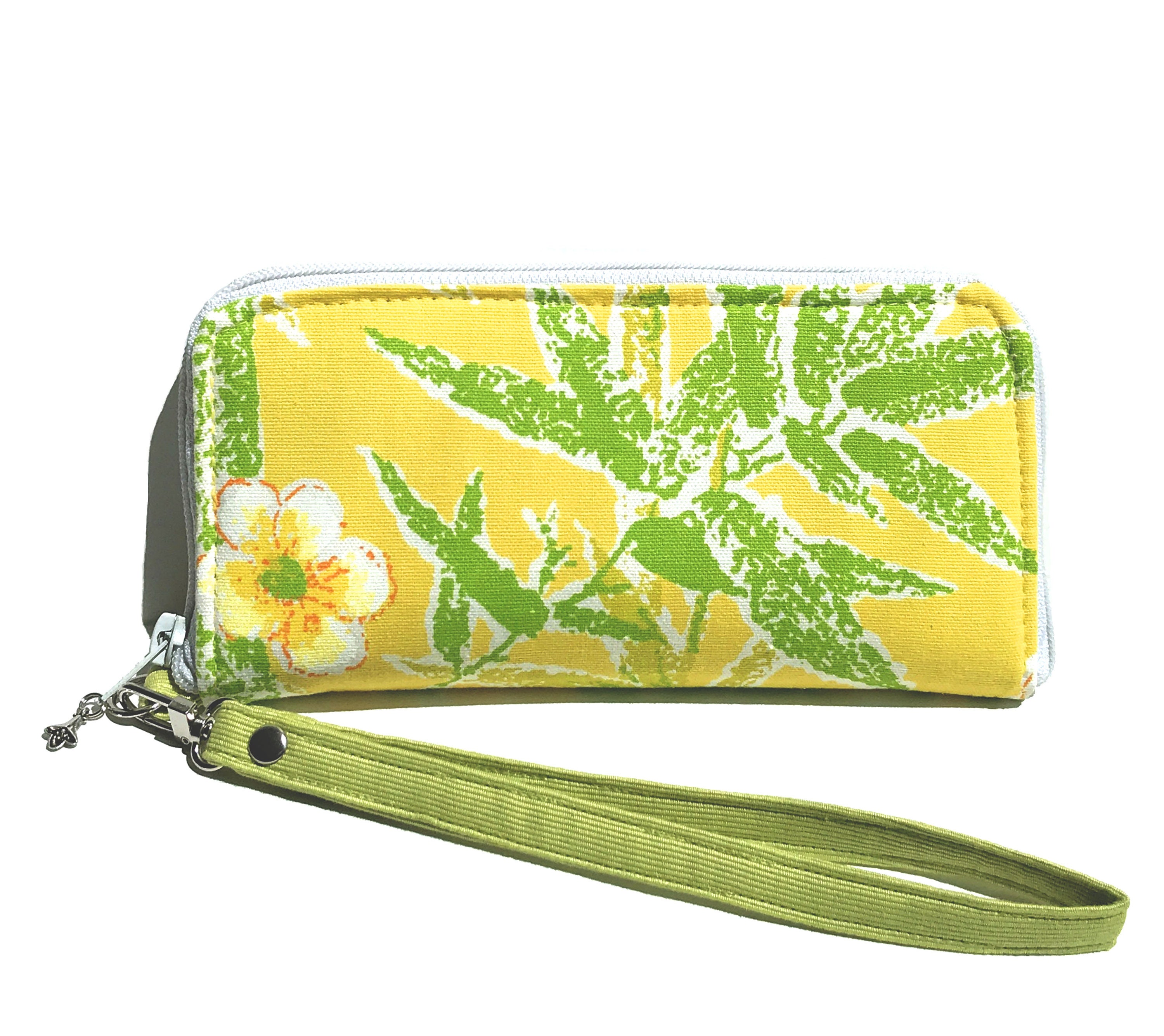 Bright Yellow With Green Bamboo and Cherry Blossoms Zip Around Wallet ...