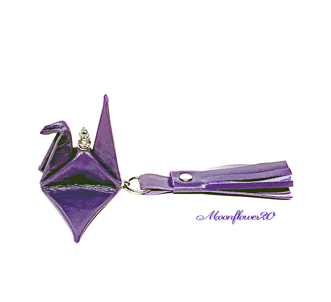 Handmade Purple Leather Origami Crane Tassel – Zipper Pull, Key Chain ...