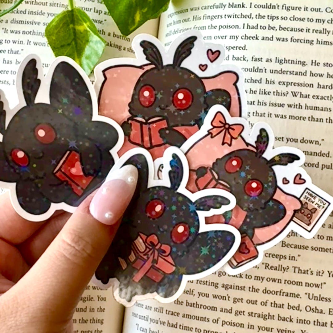Reading Mothman Sticker Pack, Kawaii Cryptids Sticker Pack, Cute ...
