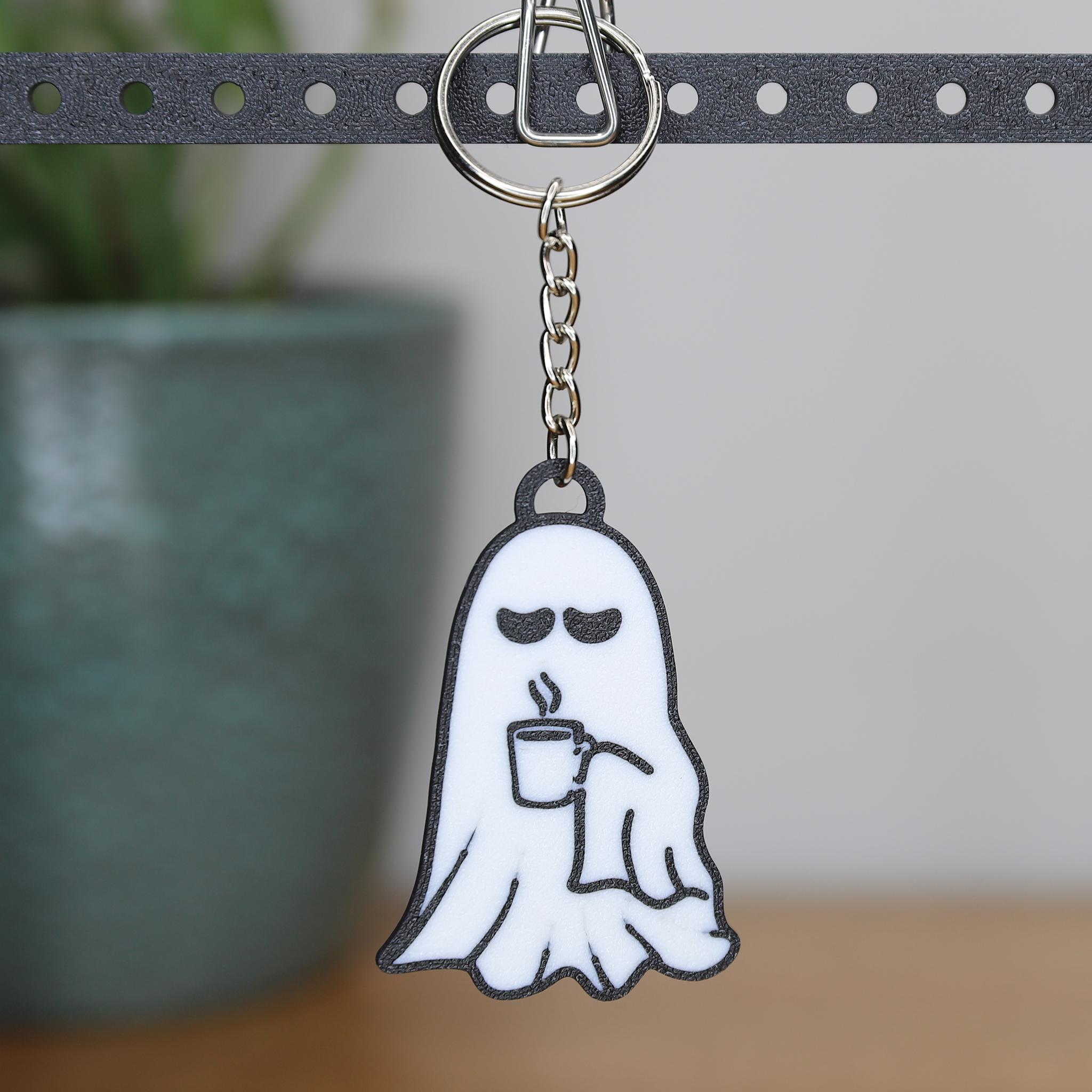 Grumpy Ghost With Morning Coffee Keychain 3D Printed Custom Colors ...