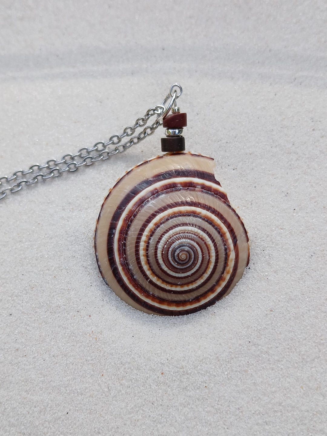 One-of-a-kind Large Natural Shell Pendant Necklace With Stainless Steel ...
