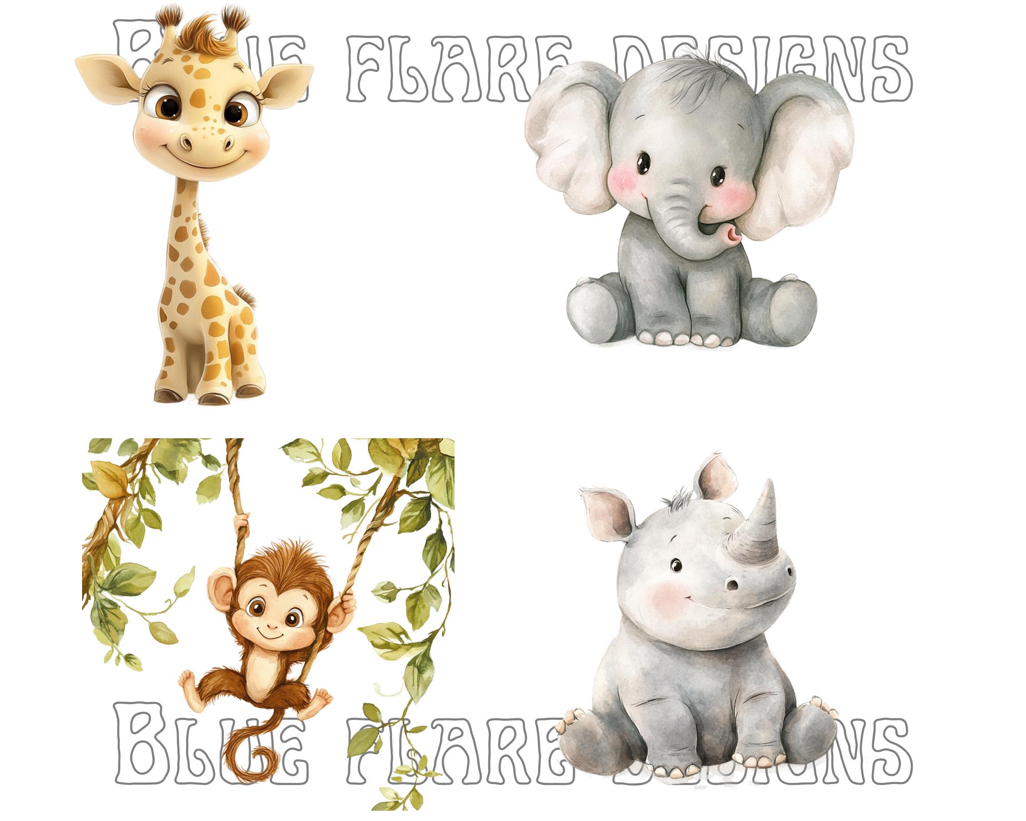 12 Safari Animals Clipart, Lion, Giraffe, Nursery Art, Jungle Animals ...