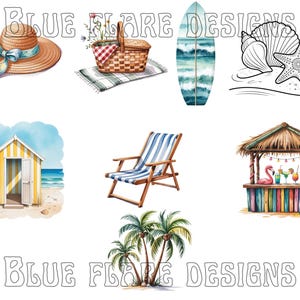 Watercolor Beach Clipart -summer Clipart Bundle -holiday Beach PNG ...