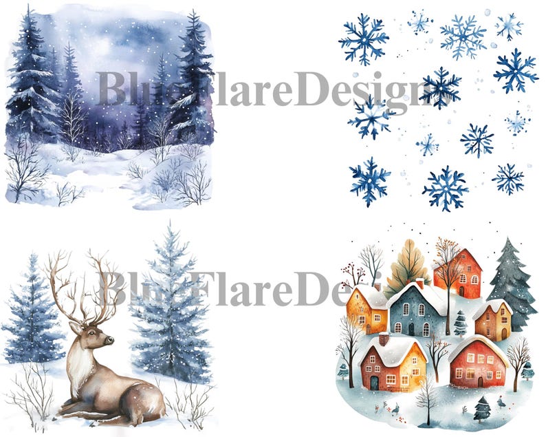 Winter Clipart, Winter Wonderland Clipart, Watercolor Snowman Clipart ...