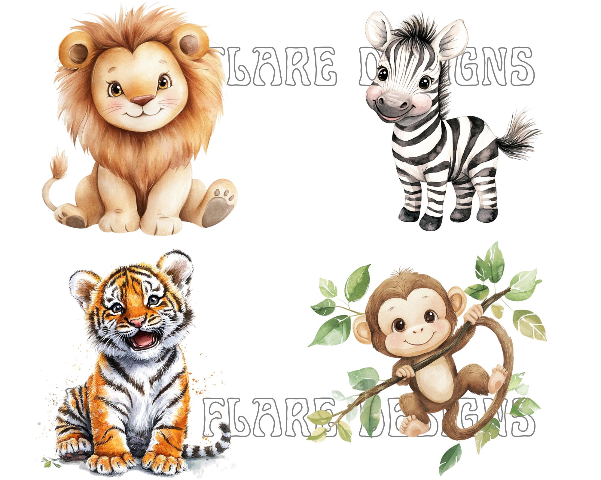 12 Safari Animals Clipart, Lion, Giraffe, Nursery Art, Jungle Animals ...