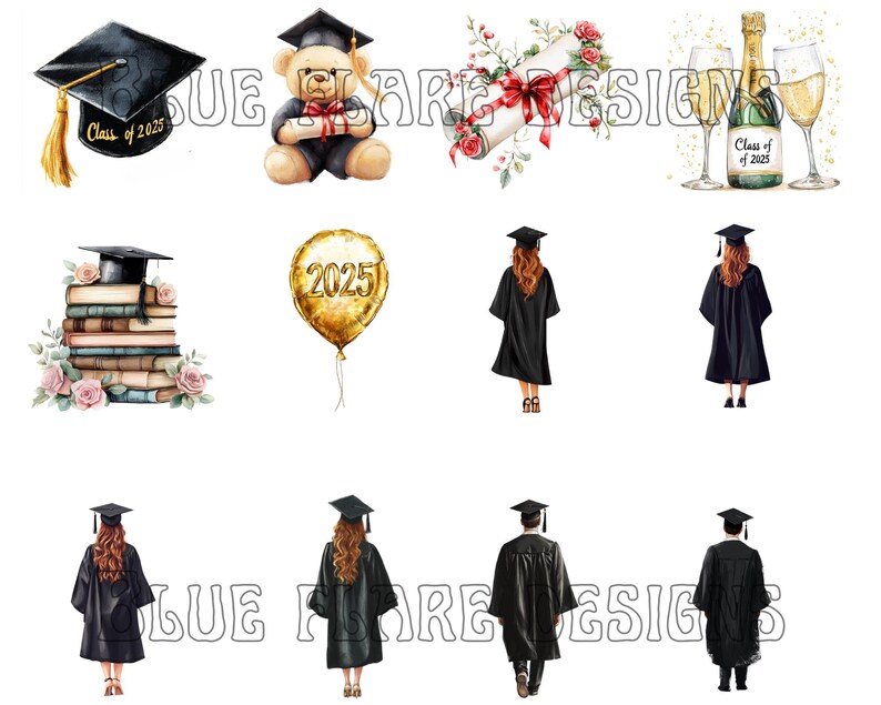 Watercolor Graduation Clipart -graduation PNG Clipart Bundle -class of ...