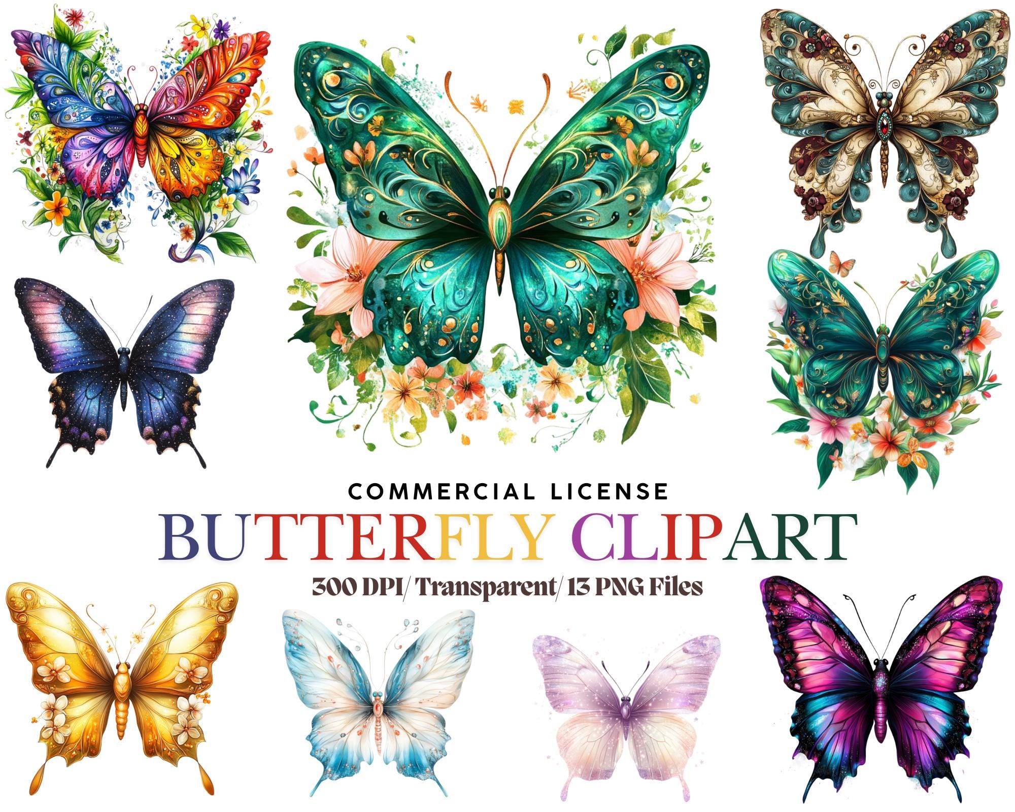 Butterfly Clipart, Butterfly PNG Watercolor Clipart, Purple Butterfly ...