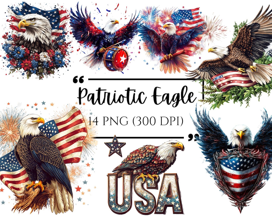 Patriotic Eagle USA Clipart Bundle - American Eagle PNG - 4th of July ...
