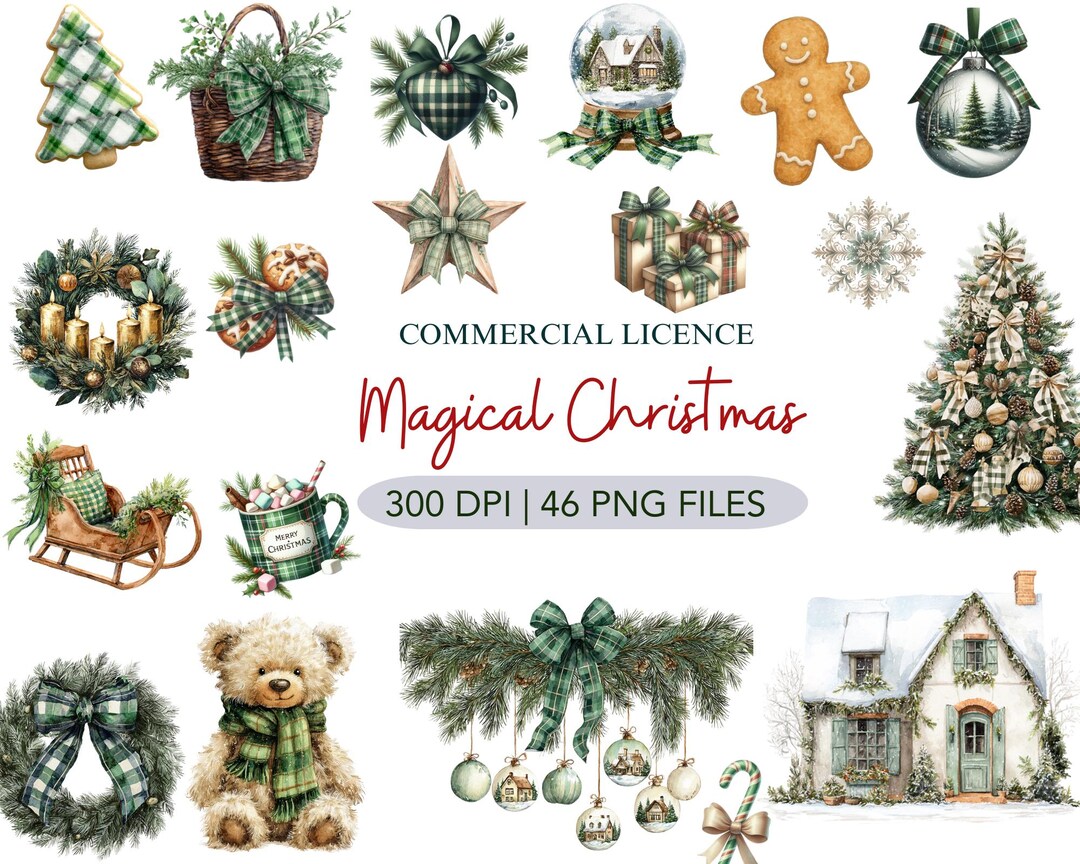 Neutral Christmas Clipart Bundle -watercolor Rustic Christmas Pngs for ...