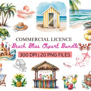Watercolor Beach Clipart -summer Clipart Bundle -holiday Beach PNG ...
