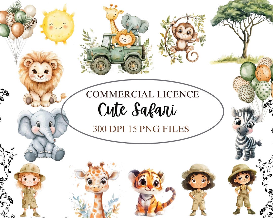 Cute Safari Animal Clipart - Jungle Animals Png - Watercolor - Nursery ...