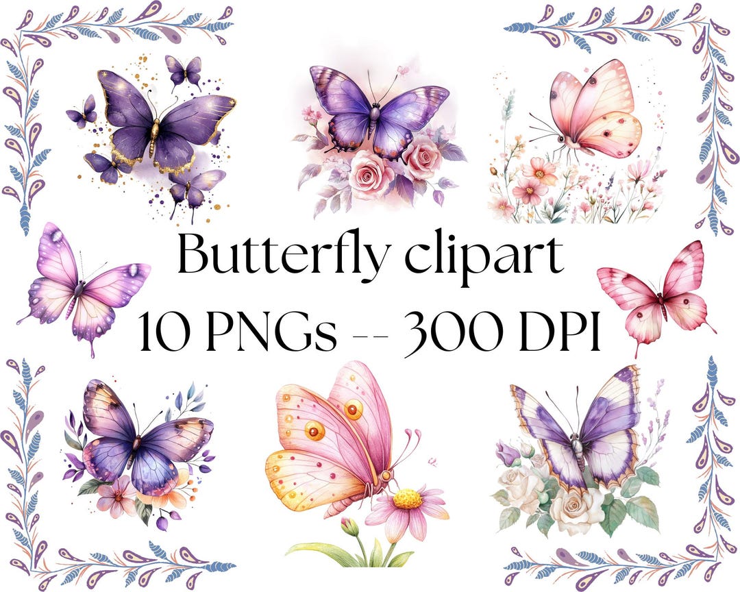 Butterfly Clipart, Purple Butterfly PNG, Flower Clipart, Floral ...