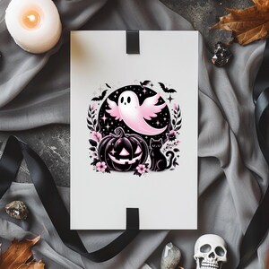 Pink Pastel Goth Halloween Ghost PNG Bundle -cute Spooky Kawaii Ghost ...