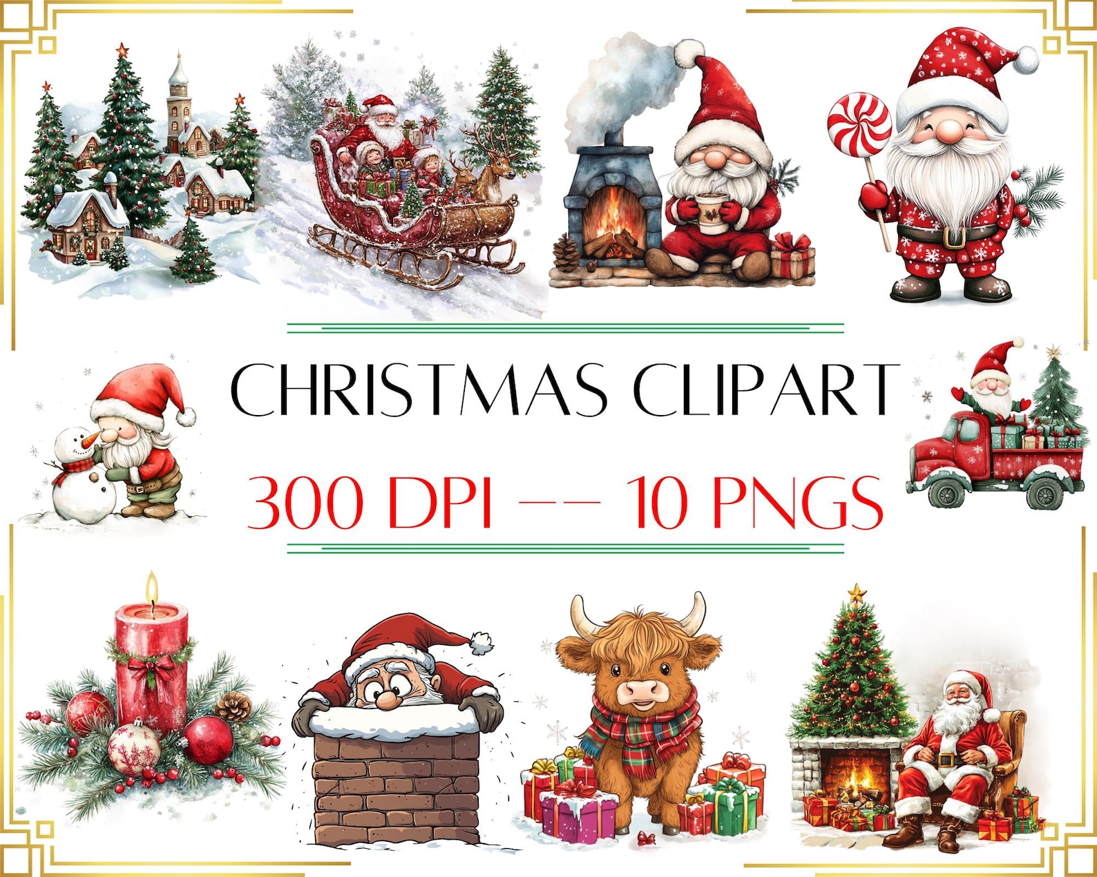 Christmas PNG Bundle, Christmas Gnomes, Fireplace Mantel Santa PNG ...