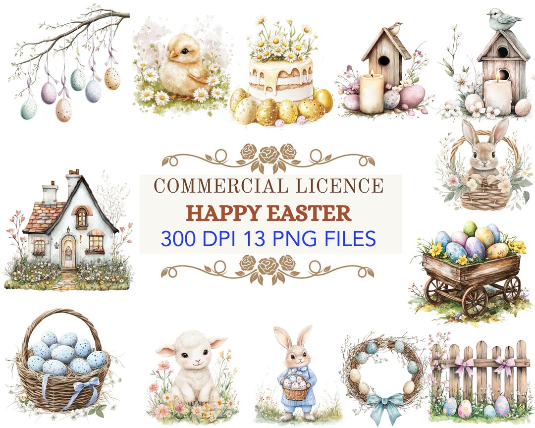 Watercolor Easter Clipart Spring Clipart Bundle Easter Bunny Easter ...