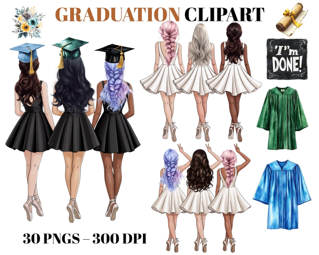 Graduation Clipart -graduation Girls Clipart Bundle -graduation Gowns ...