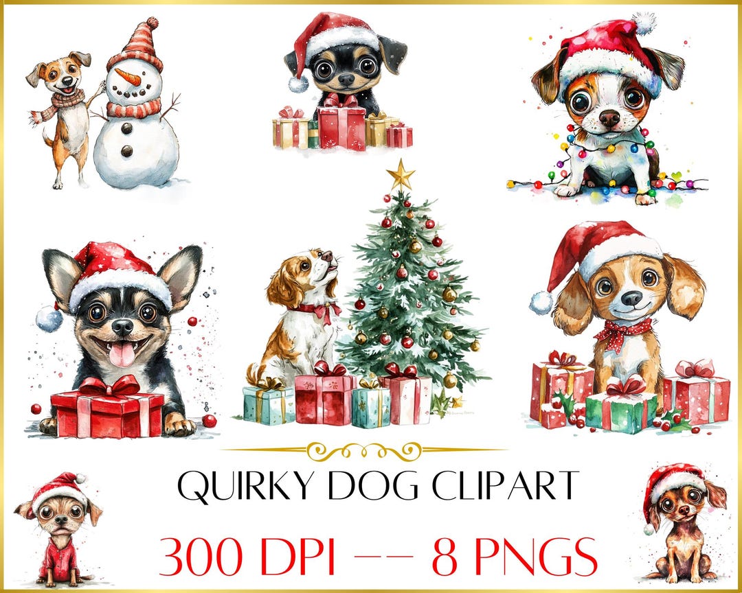 Dog Clipart, Quirky Christmas Clipart, Christmas PNG Bundle, Dog PNG ...