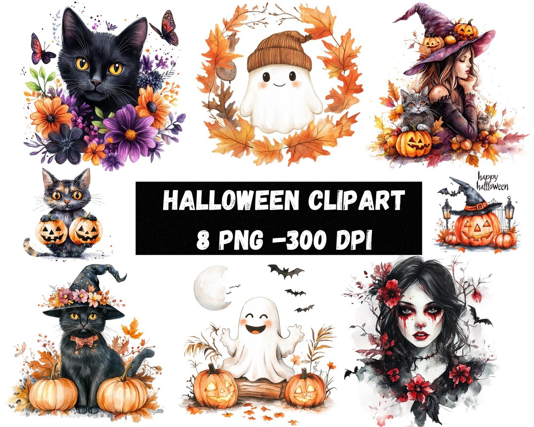 Halloween PNG Bundle, Halloween Clipart, Witch Hat Cute Ghost PNG ...