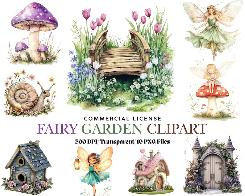Watercolor Magical Garden Pink Fairies Clipart Bundle, Cute Fantasy ...